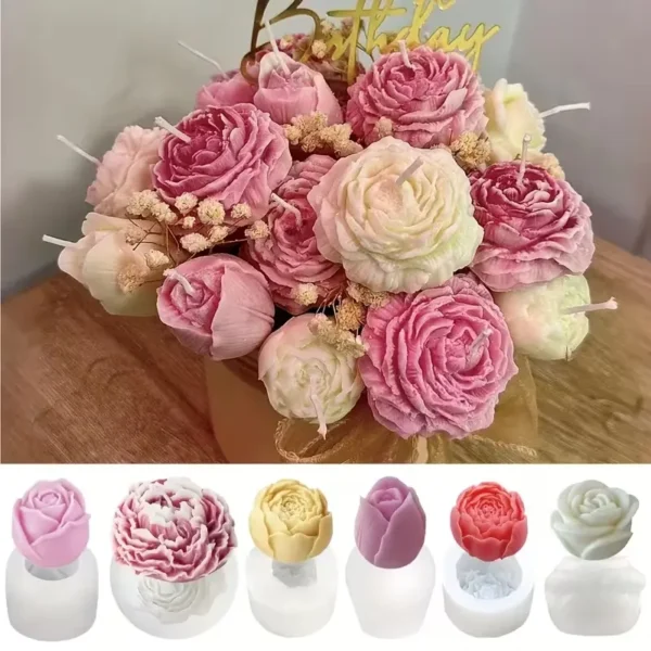 Molde de Silicón Bouquete de Flores (6 piezas) - BioAlei